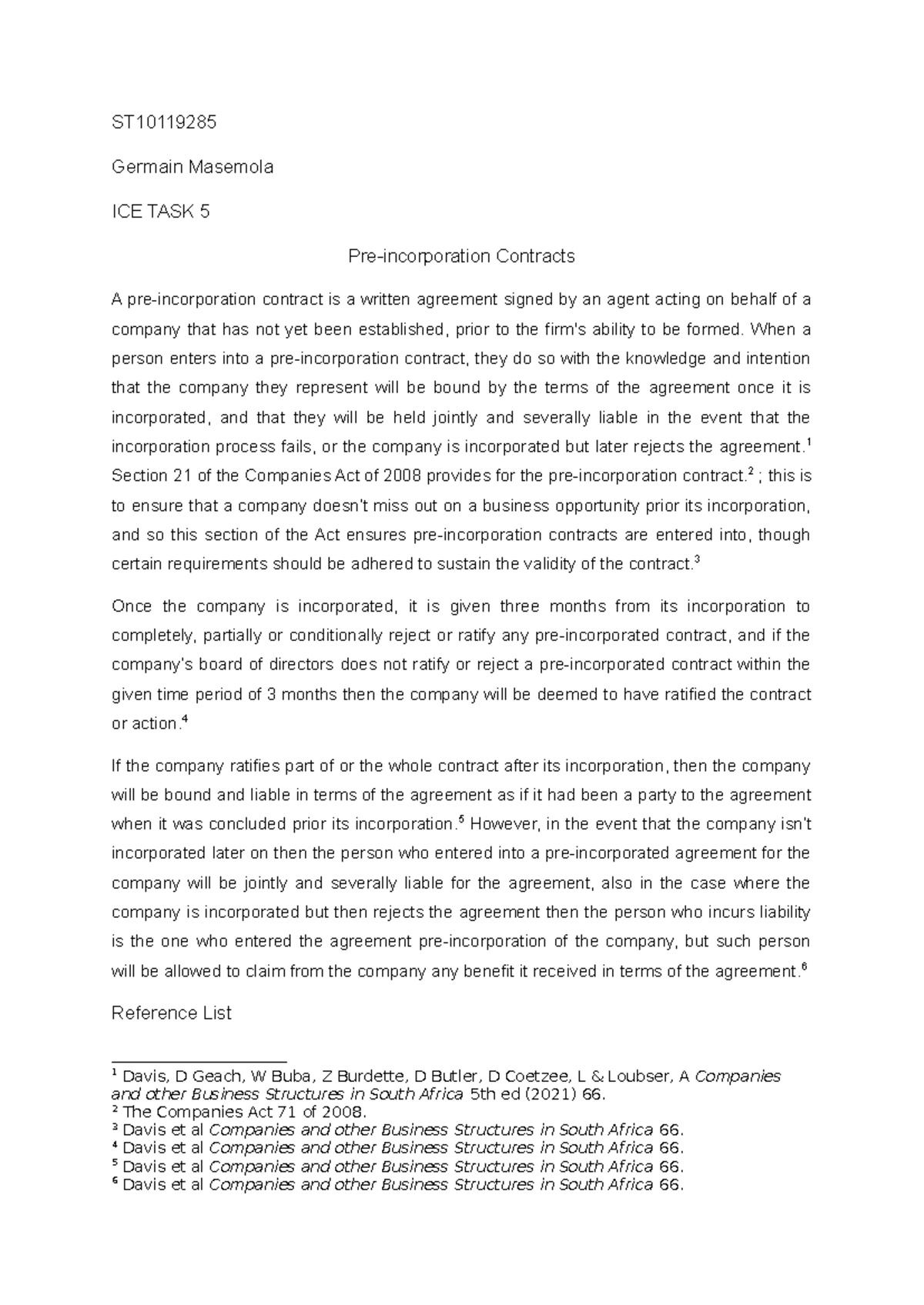 ICE Task 5 LAES - ST Germain Masemola ICE TASK 5 Pre-incorporation ...