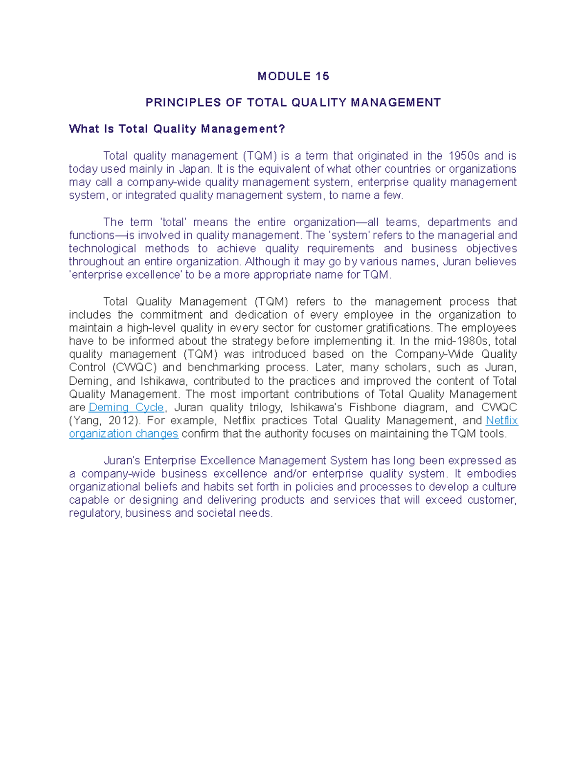 Module 15 -A - Principles OF Total Quality Management - MODULE 15 ...