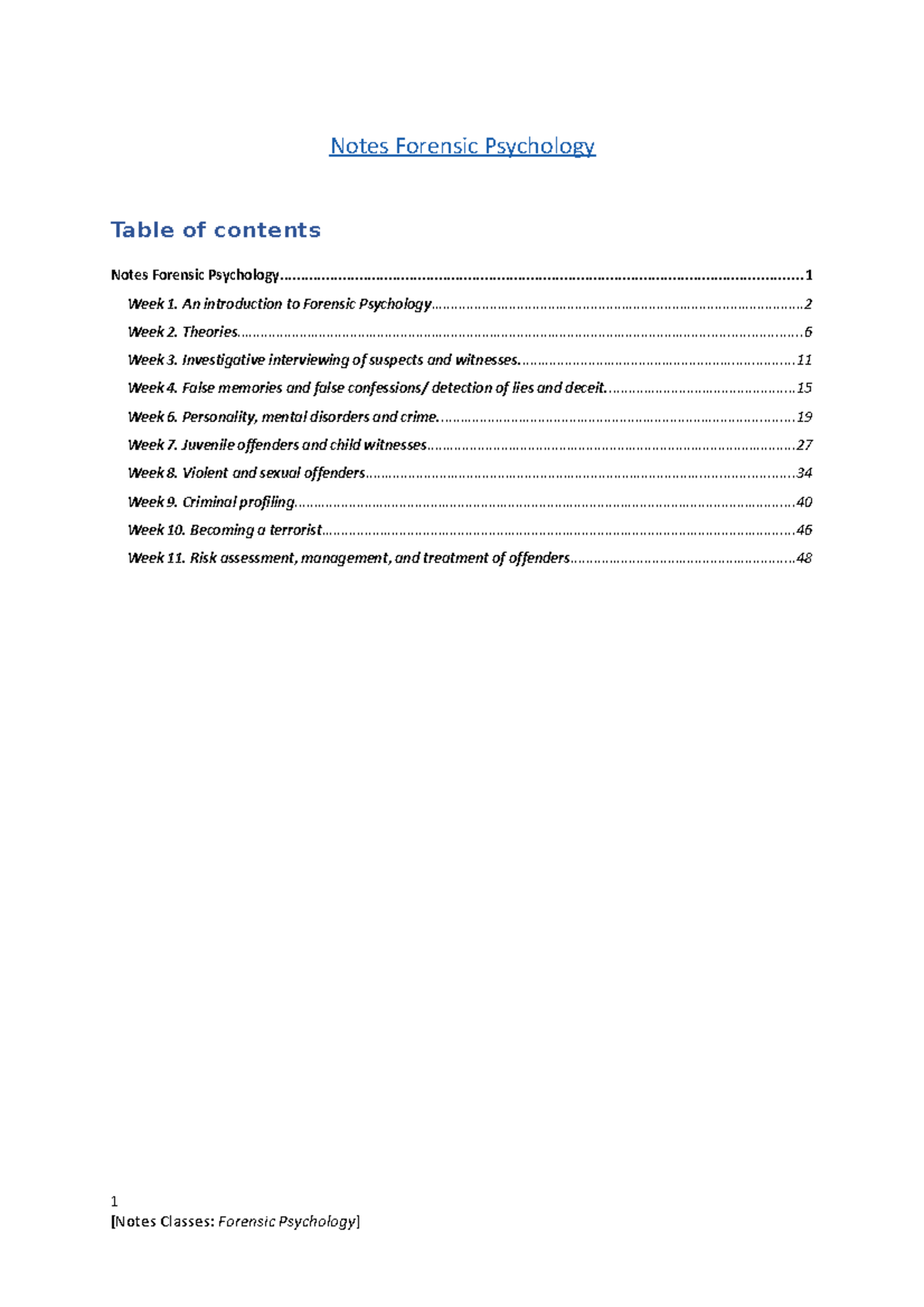 Notes classes Forensic Psychology - Notes Forensic - Studocu