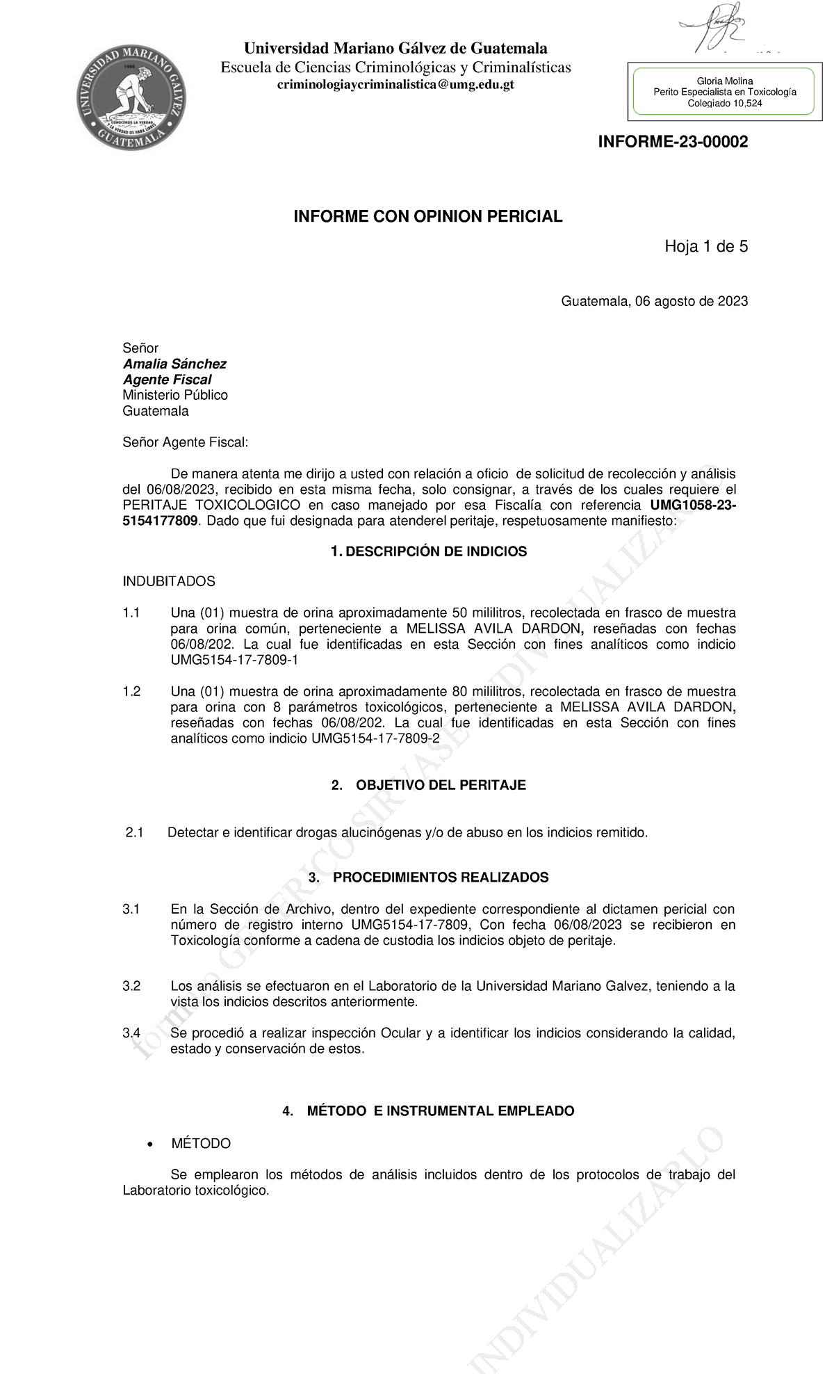 Formato informe pericial lab2 - Escuela de Ciencias Criminológicas y Criminalísticas - Studocu