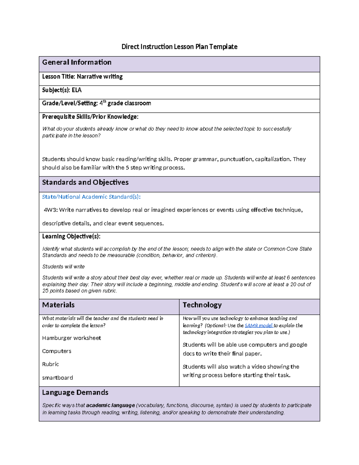 C365 1 - pass - Direct Instruction Lesson Plan Template General Information Lesson Title ...