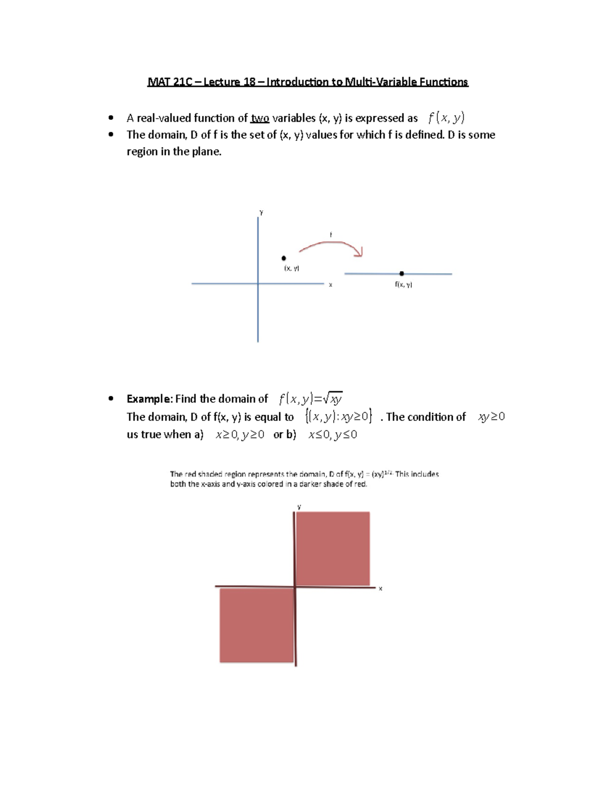 Mat 21c Lecture 18 Introduction To Multi Variable Functions Mat 21c Lecture 18