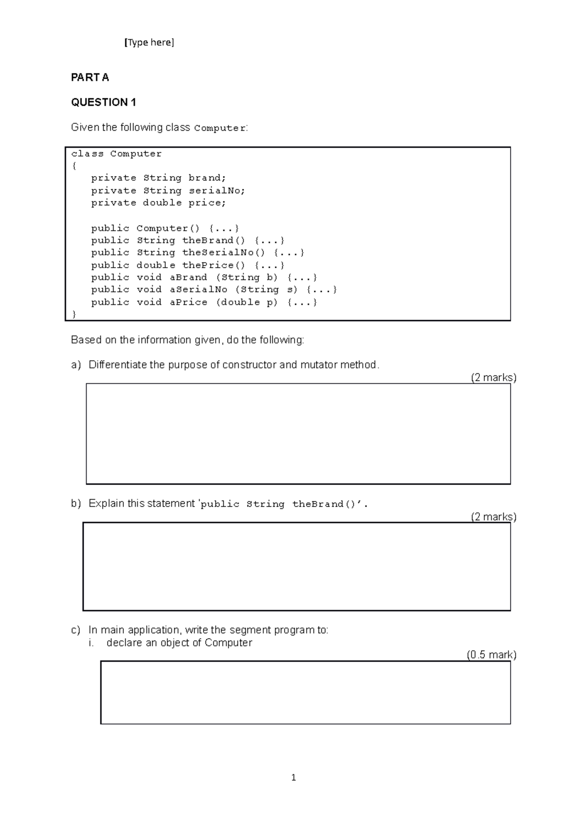 Question 186 test Preparation exercise - PART A QUESTION 1 Given the ...