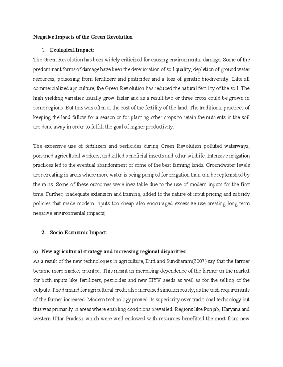 Negative Impacts of the Green Revolution - Negative Impacts of the ...
