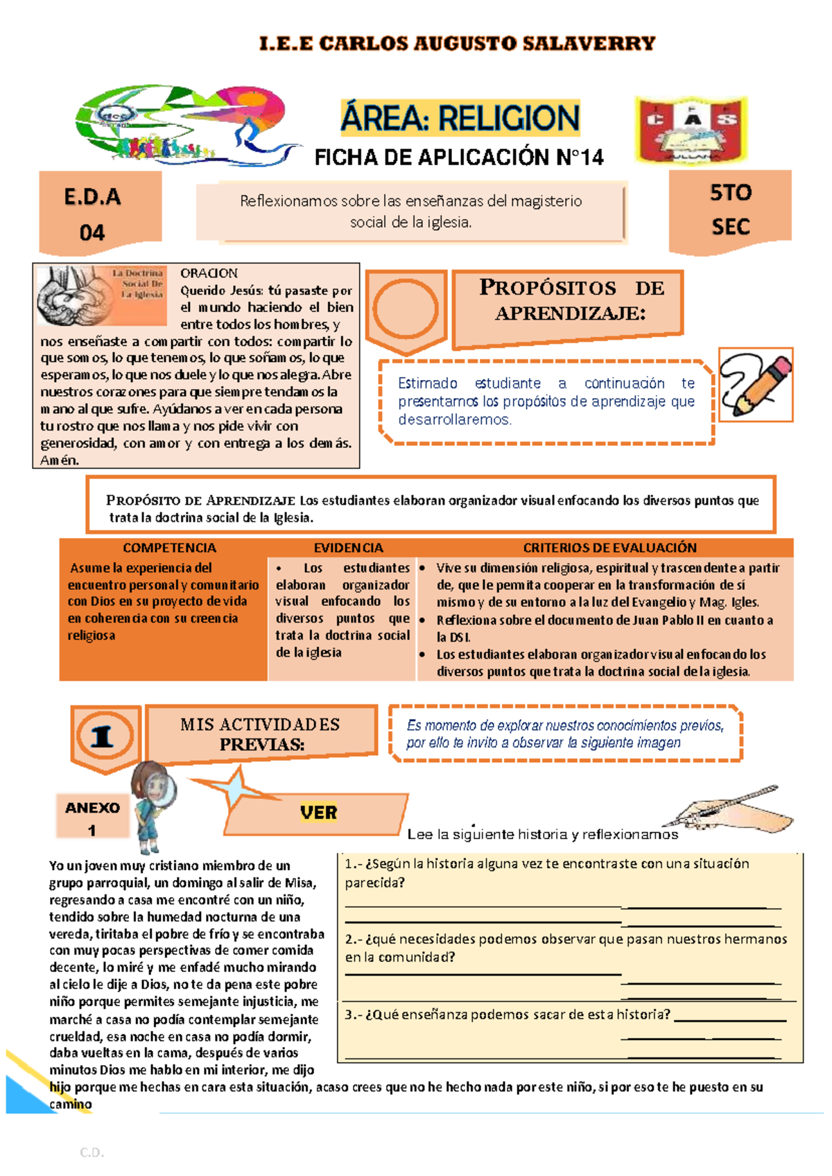 5° Ficha DE Religion 14 2023-EXP.4 x - C. MIS ACTIVIDADES PREVIAS: Es ...