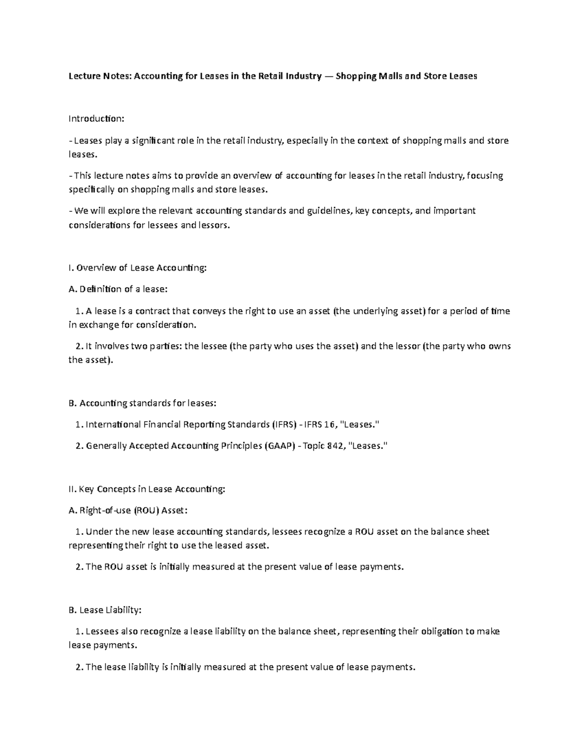 Lecture Notes: Accounting for Leases in the Retail Industry — Shopping ...