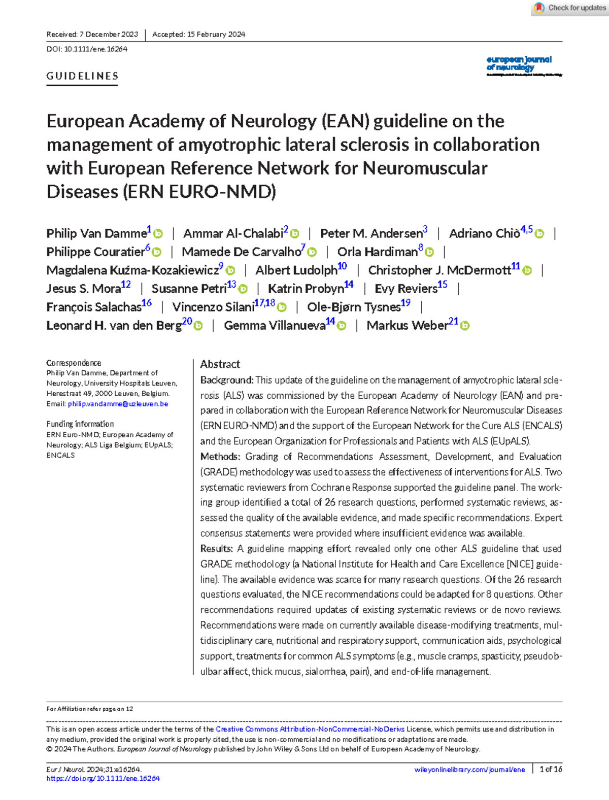 Euro J of Neurology - 2024 - Van Damme - European Academy of Neurology EAN guideline on the ...