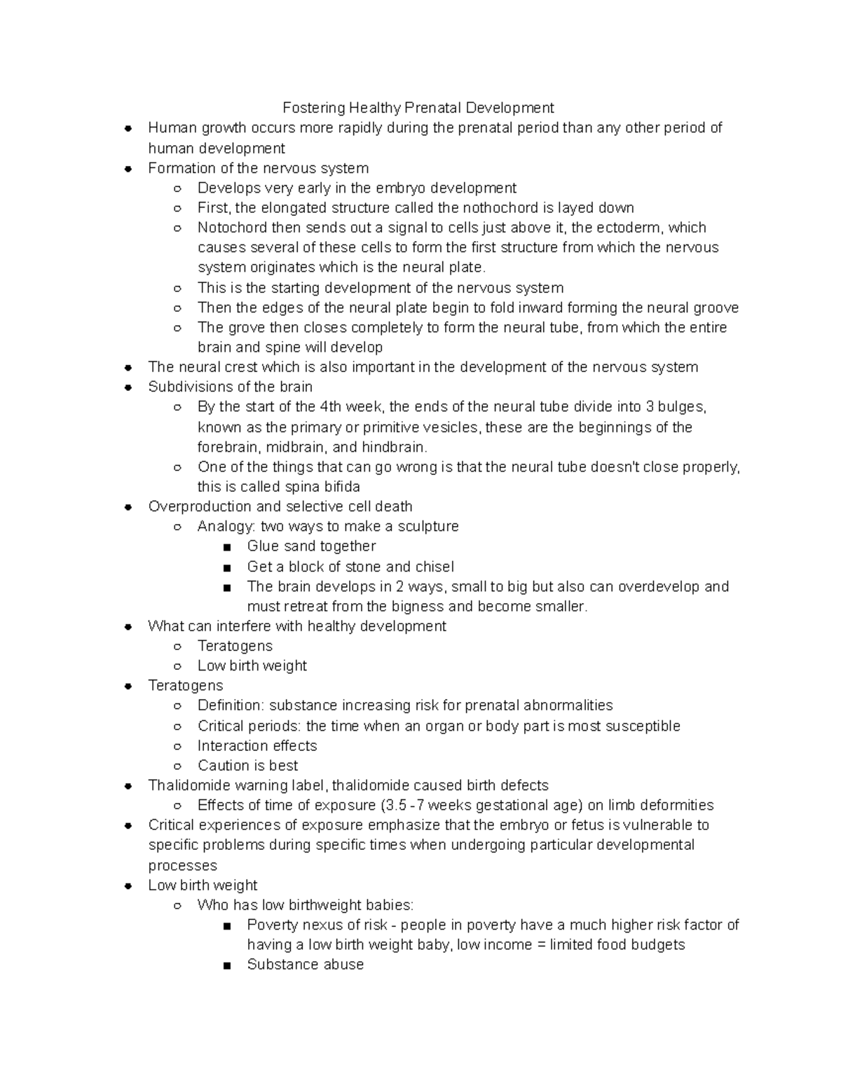 Notes - Fostering Healthy Prenatal Development Human growth occurs more ...