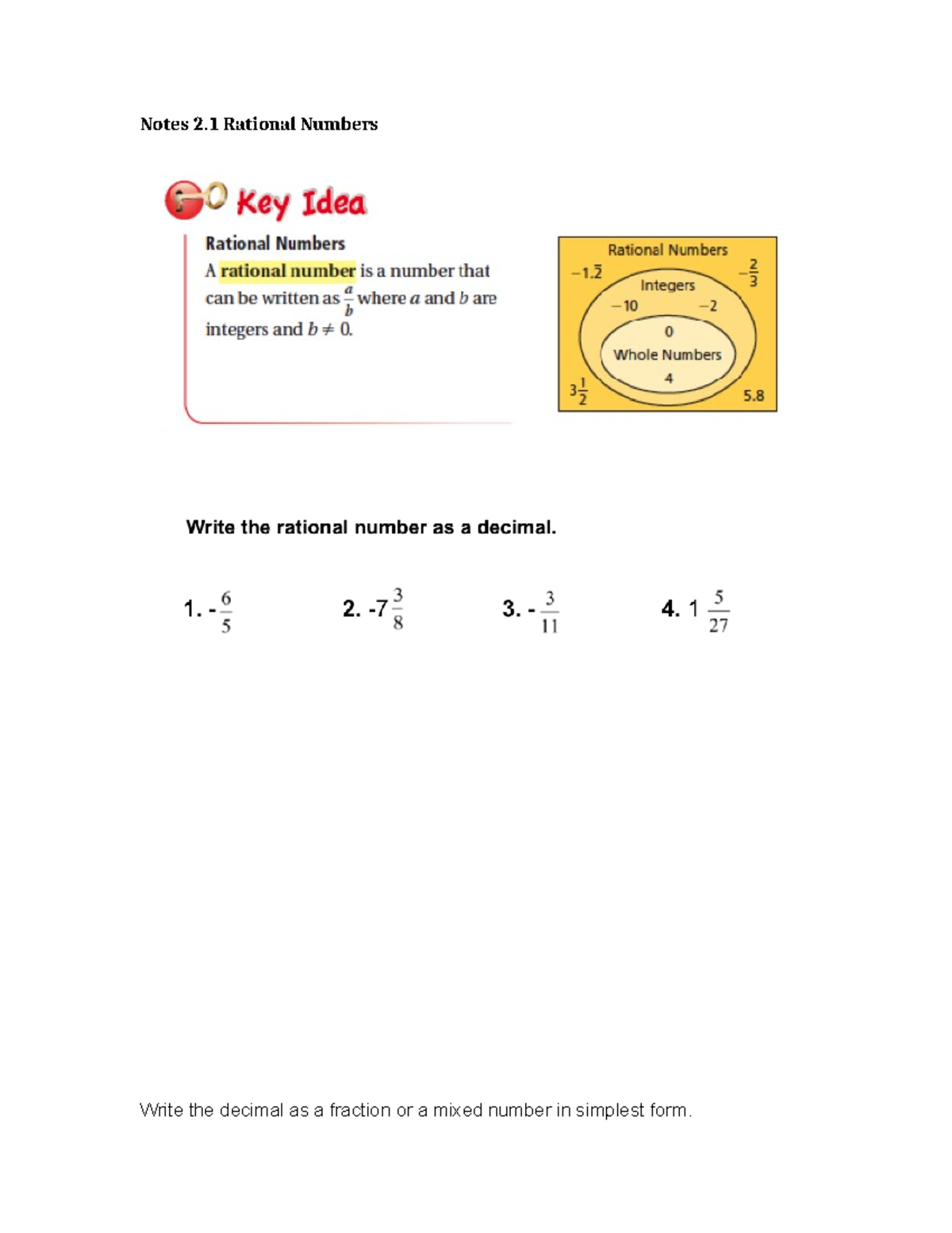 Notes 12 - skibidi - ABC 1103 - Notes 2 Rational Numbers Write the ...