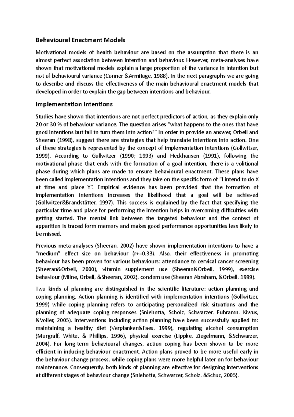 Behavioural Enactment Models - Behavioural Enactment Models ...