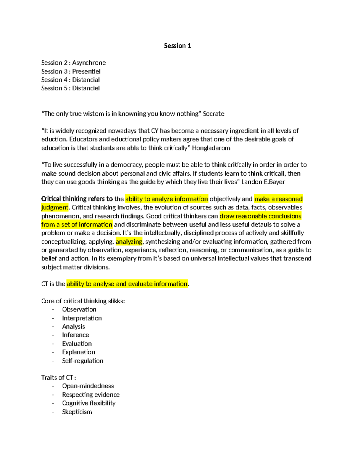 Session 1 + détail autre session - Session 1 Session 2 : Asynchrone ...