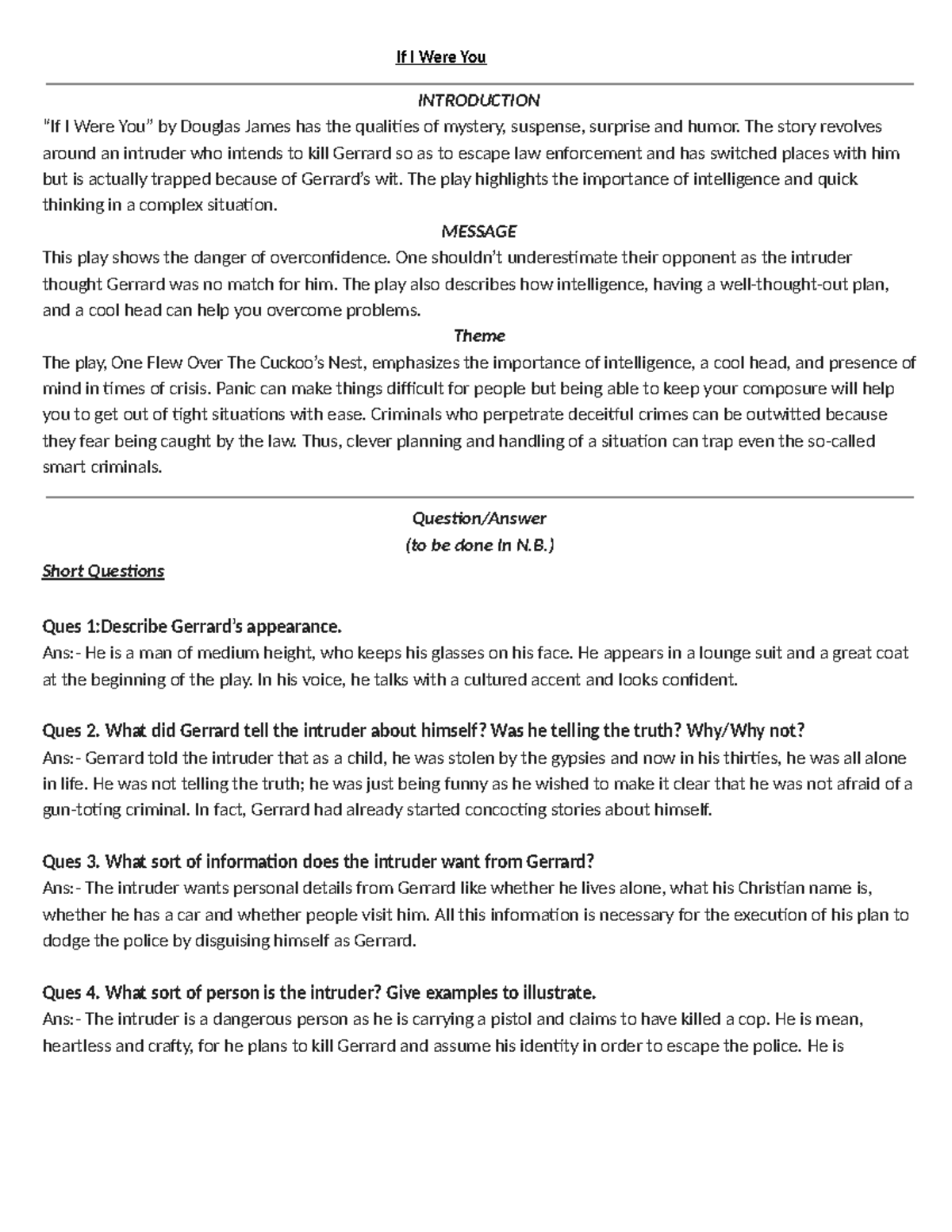 If I were you Notes - If I Were You INTRODUCTION “If I Were You” by ...