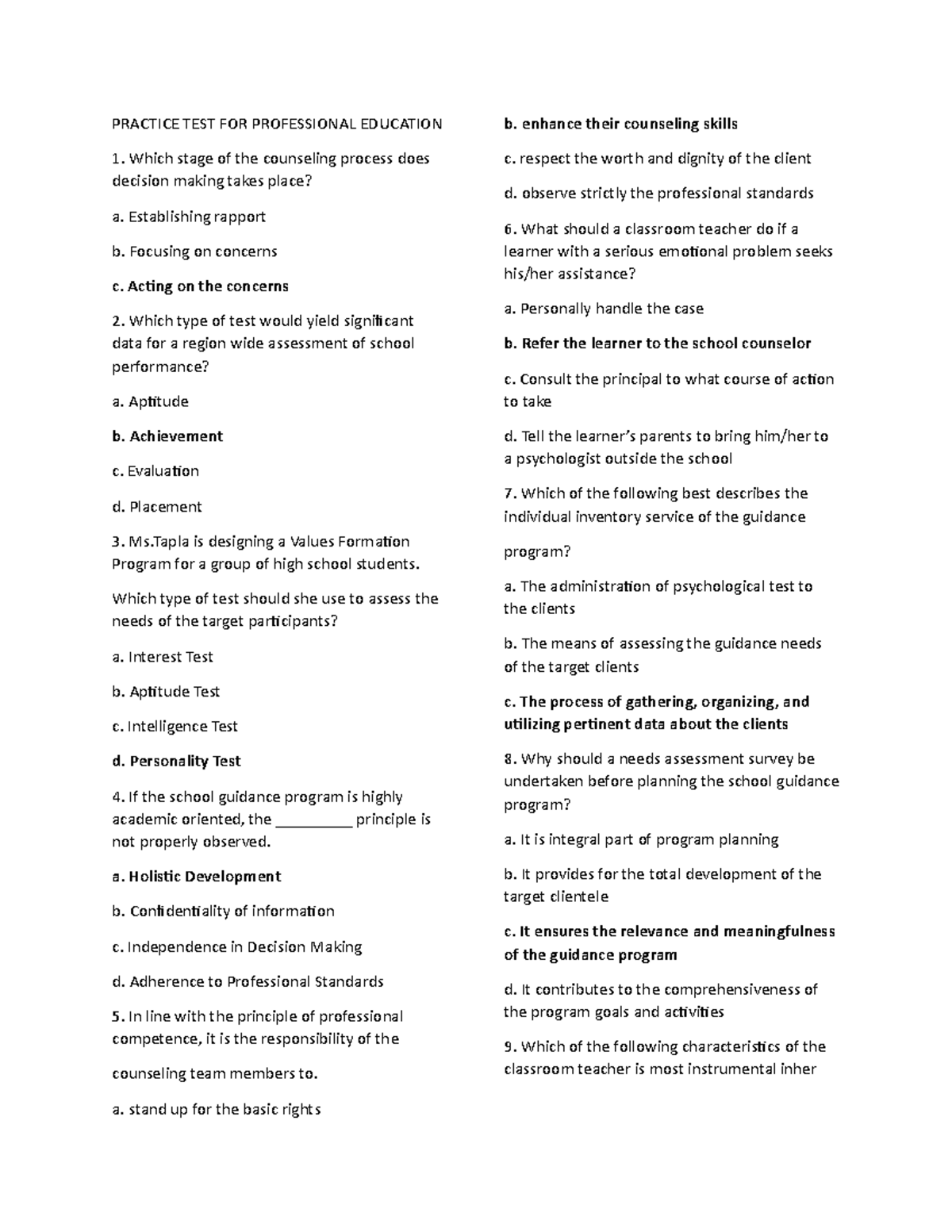 Profed 4 - Nice - PRACTICE TEST FOR PROFESSIONAL EDUCATION Which stage ...