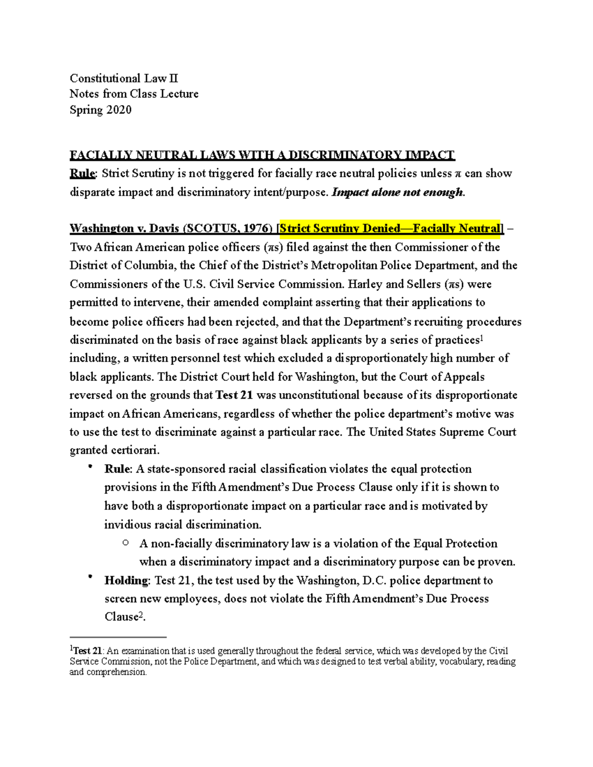 Facially Neutral LAWS WITH A Discriminatory Impact - Constitutional Law ...