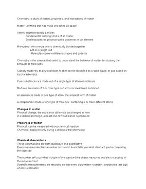 Chem notes unit two - Classifications of matter Substances cannot be ...
