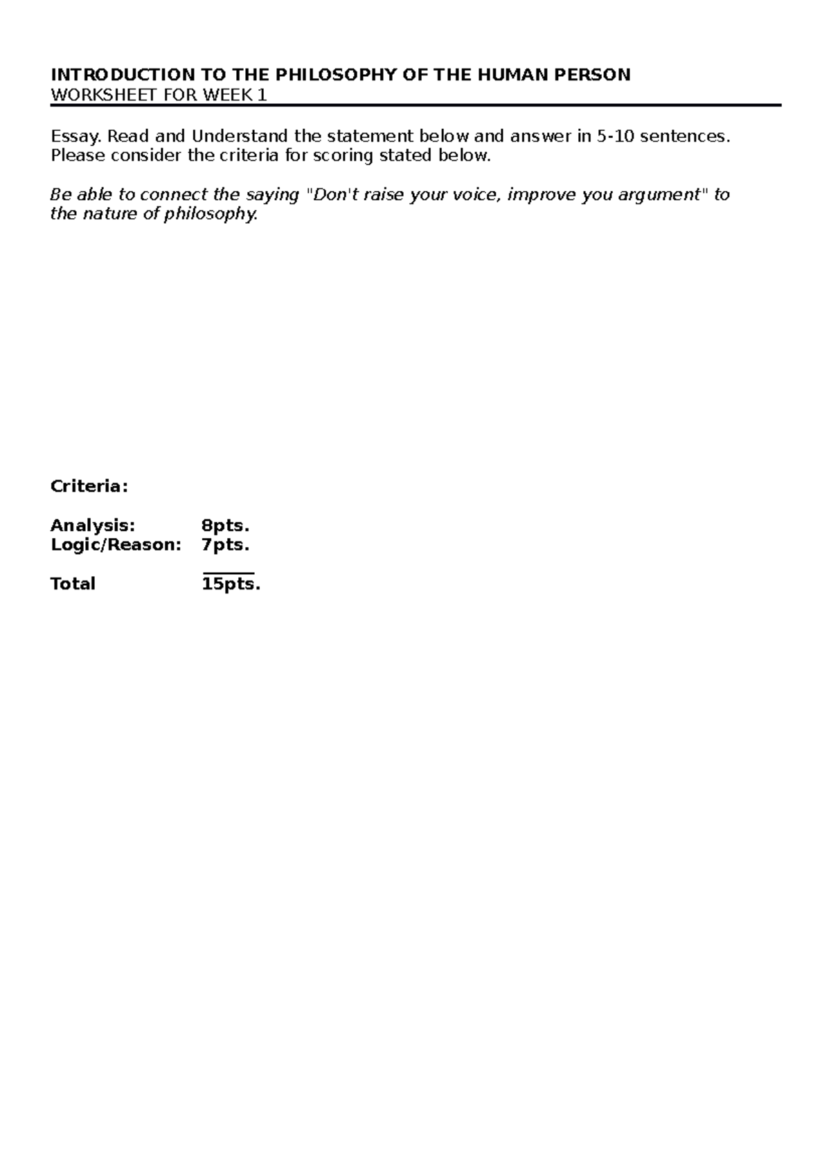 Compilation of worksheets in philosophy part 1 - INTRODUCTION TO THE ...