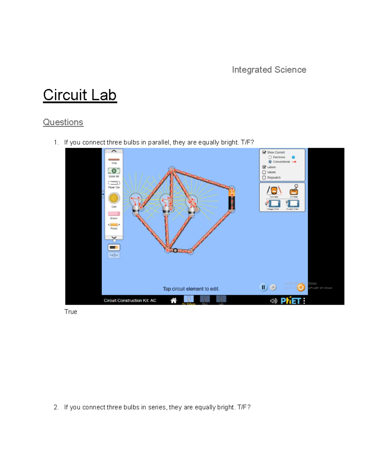 Circuit Lab - Coursework - Integrated Science Circuit Lab Questions If ...