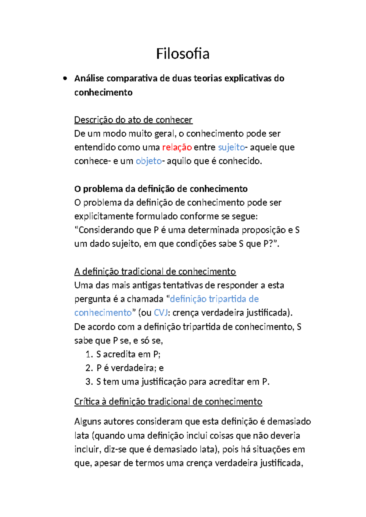 Filosofia - resumos - Filosofia Análise comparativa de duas teorias ...