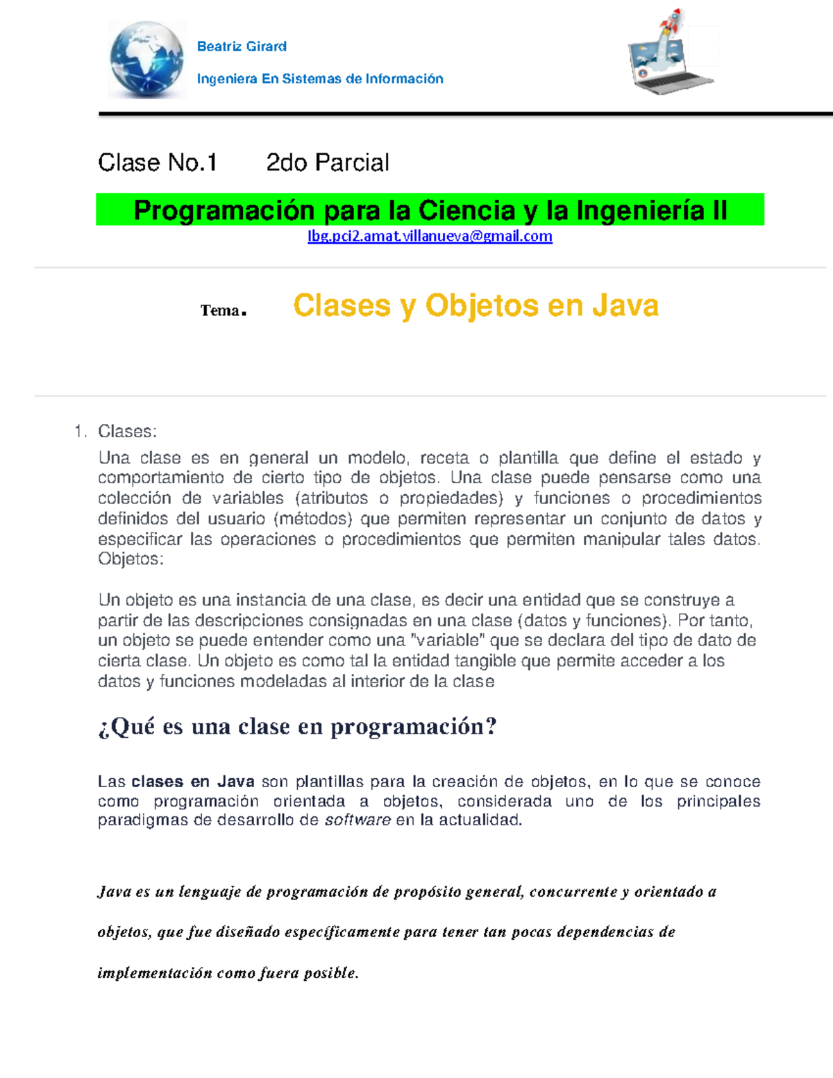 Clase No 1 2do Parcial PCI Clases y métodos en java 24082021 - Beatriz Girard Ingeniera En ...