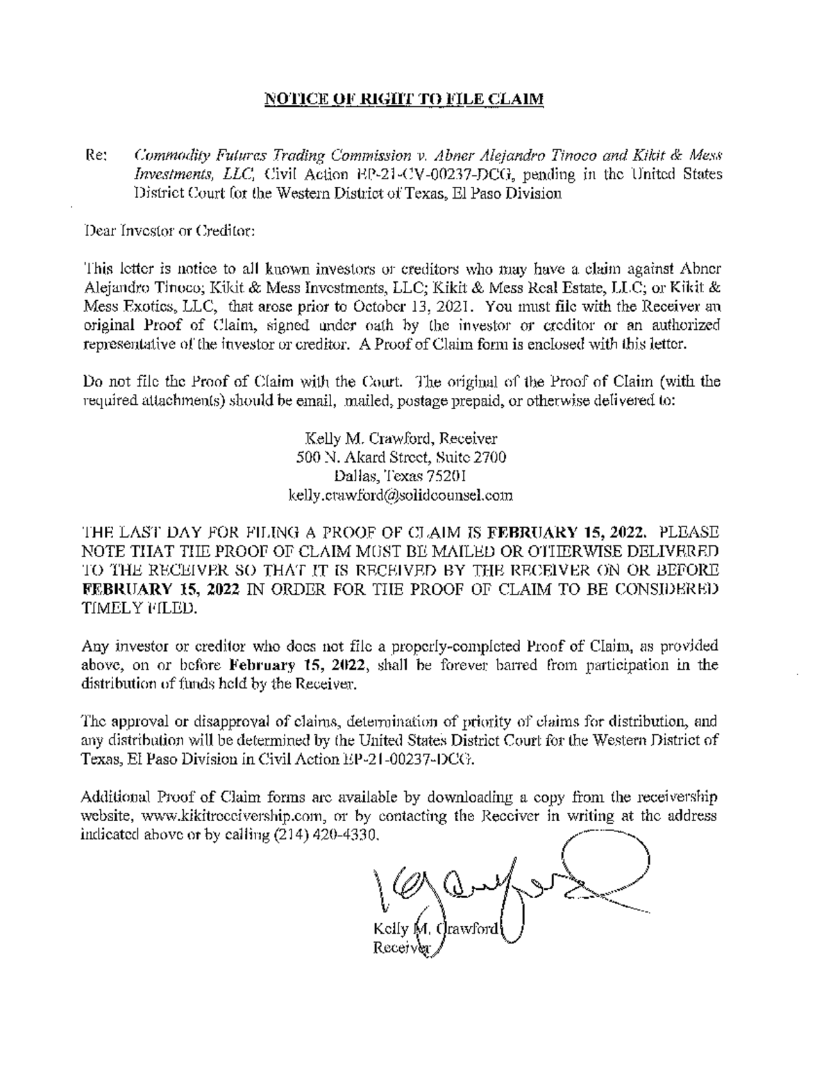 Kikit Notice of Right to File Claim and Proof of Claim Form (1) signed ...