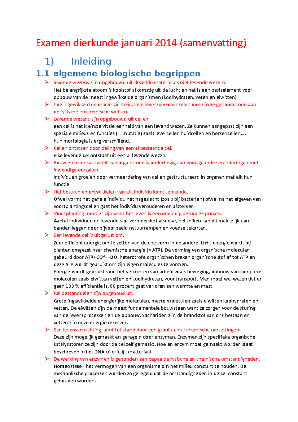 Samenvatting dier levensfuncties - Examen dierkunde januari 2014 ...