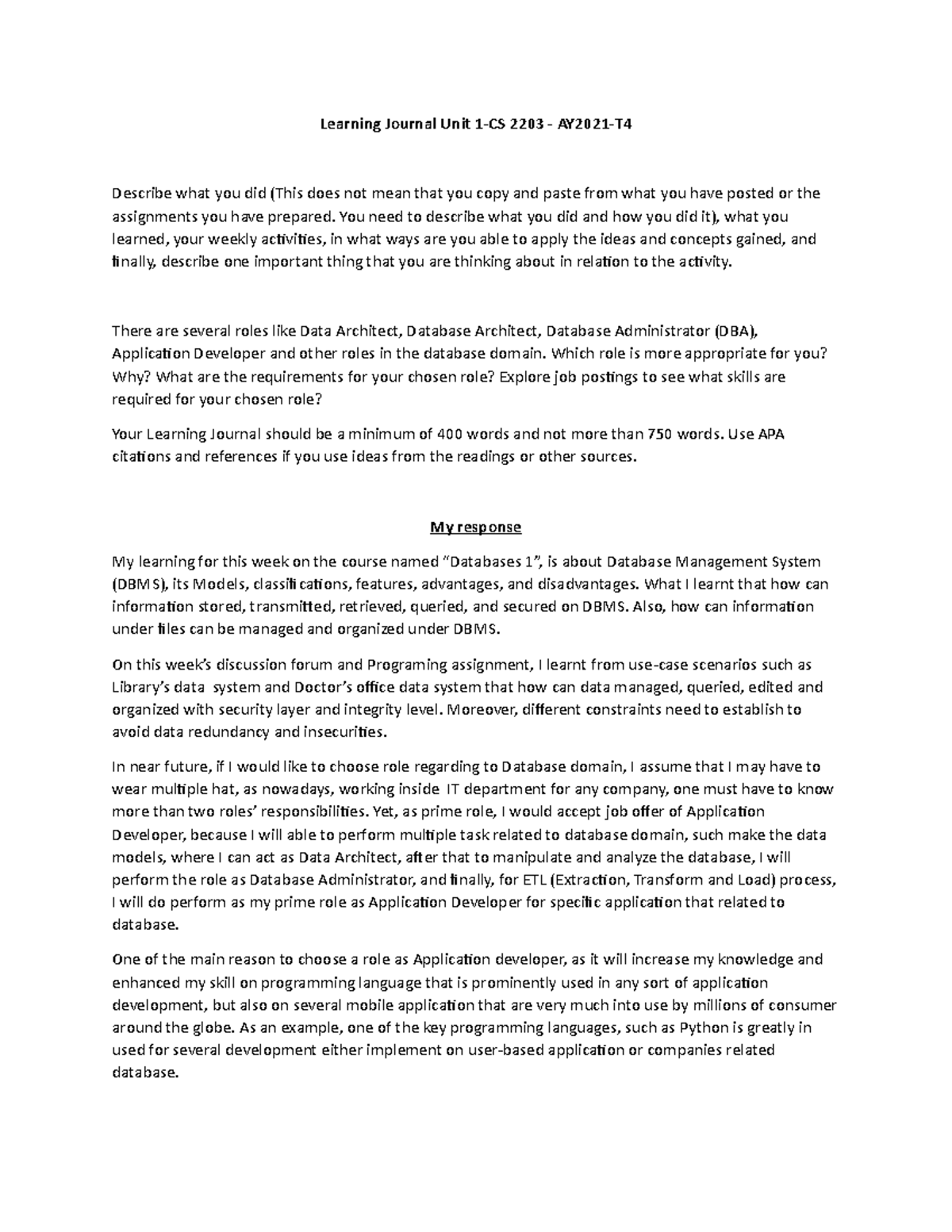 Learning Journal Unit 01 CS 2203 AY2021 T4 - Learning Journal Unit 1-CS ...