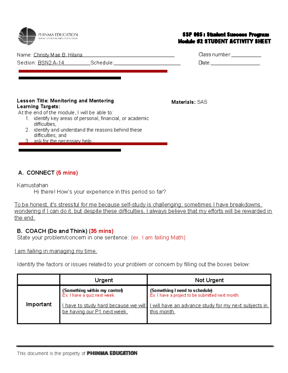 Hilaria SAS 2 - this is module 2 - SSP 005 : Student Success Program ...