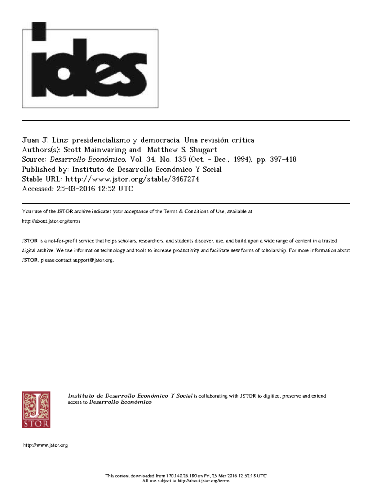 linz sobre Mainwarin shugart - Juan J. Linz: presidencialismo y ...