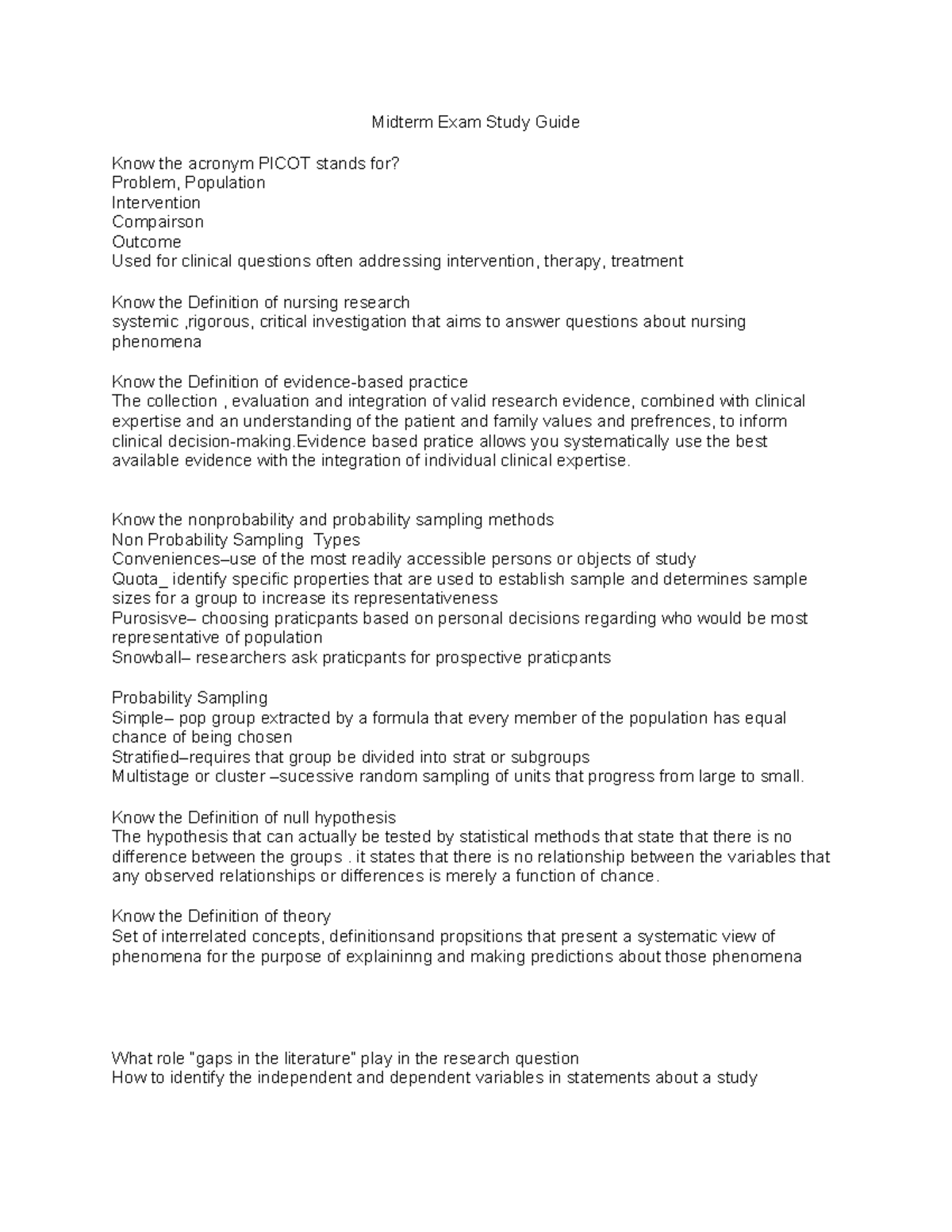 Midterm Exam Study Guide Reserch - Midterm Exam Study Guide Know the ...