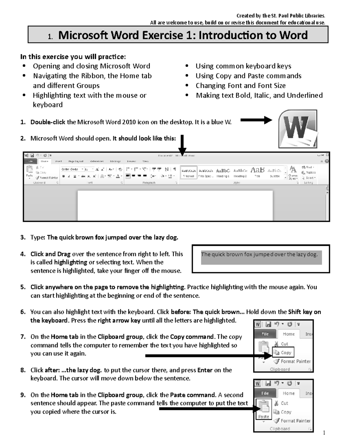 Word Exercise 1-Introduction - All are welcome to use, build on or ...