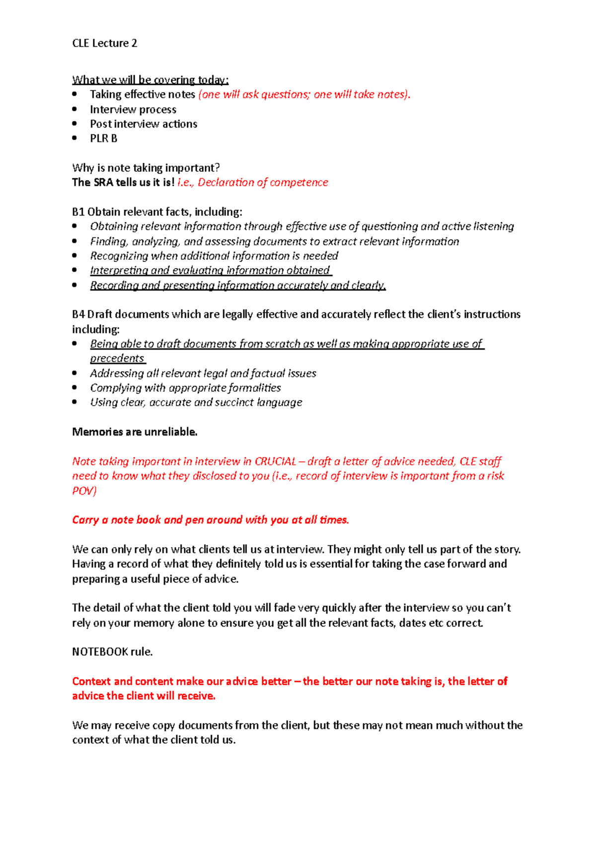 CLE Lecture 2 - Note Taking - What we will be covering today: Taking ...