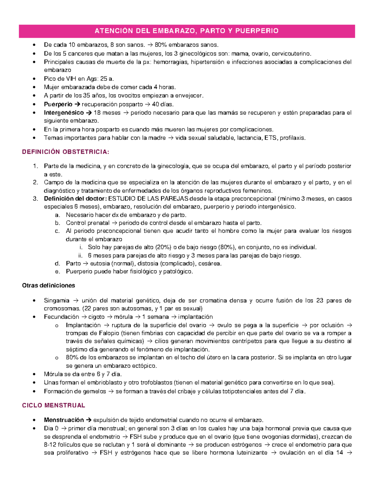 Primer Parcial OBS - ATENCIÓN DEL EMBARAZO, PARTO Y PUERPERIO De cada ...