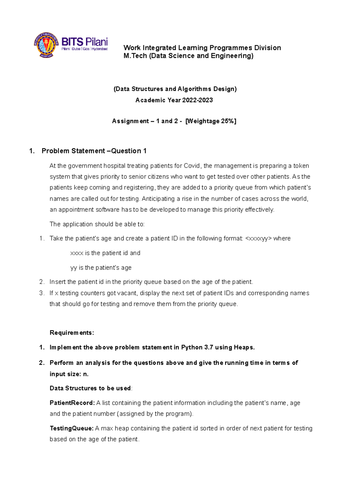 Assignment DSAD - Work Integrated Learning Programmes Division M (Data Science and Engineering ...