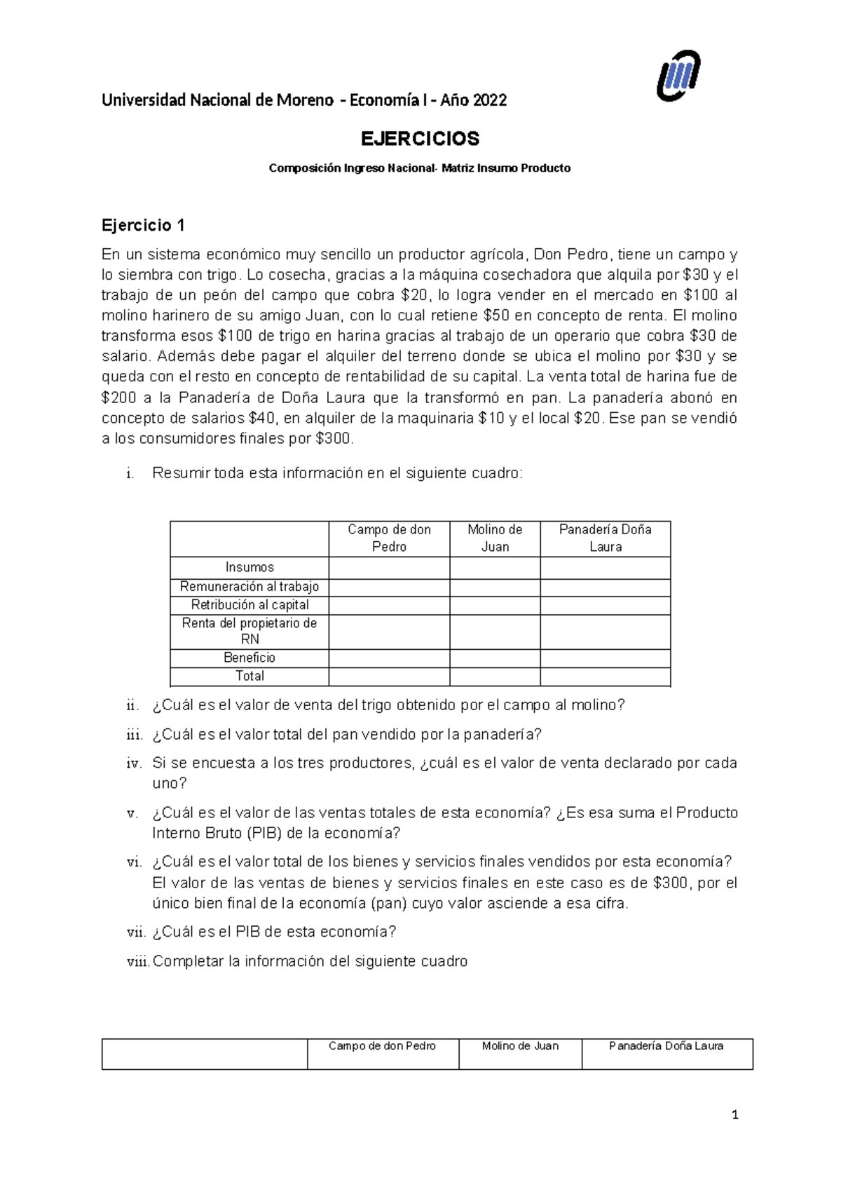 Ejercicios MIP - ... - EJERCICIOS Composición Ingreso Nacional- Matriz Insumo Producto Ejercicio ...
