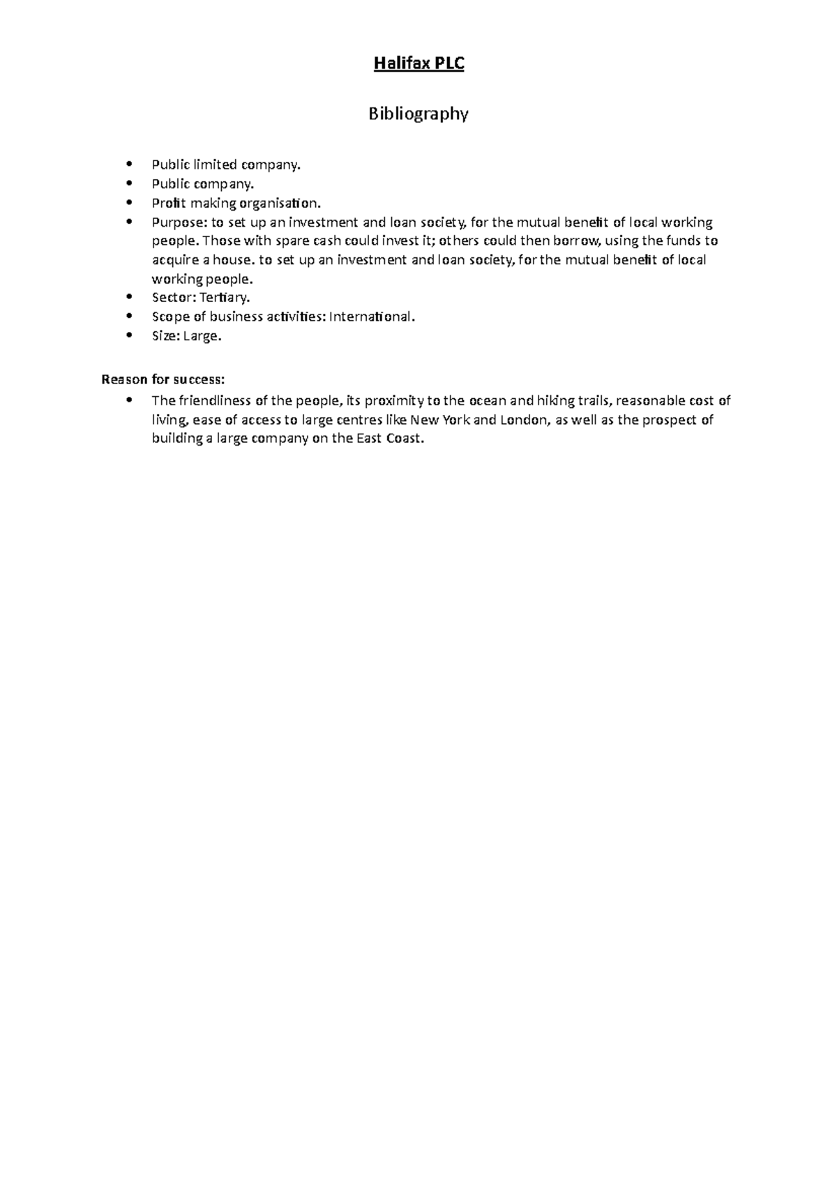 Halifax PLC - Assignment 1 Part 1 Exploring Business - Halifax PLC ...