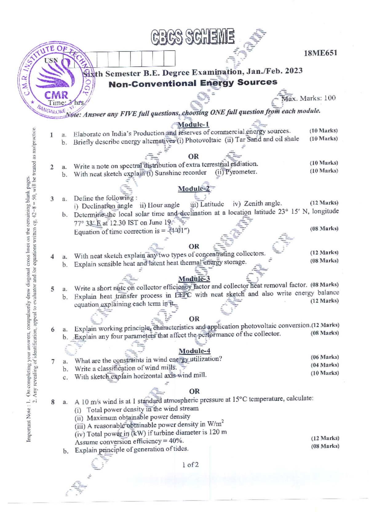 VTU Question Paper of 18ME651 Non-Conventional Energy Sources Jan-Feb-2023 2 - CBCS SCHEME OF ...