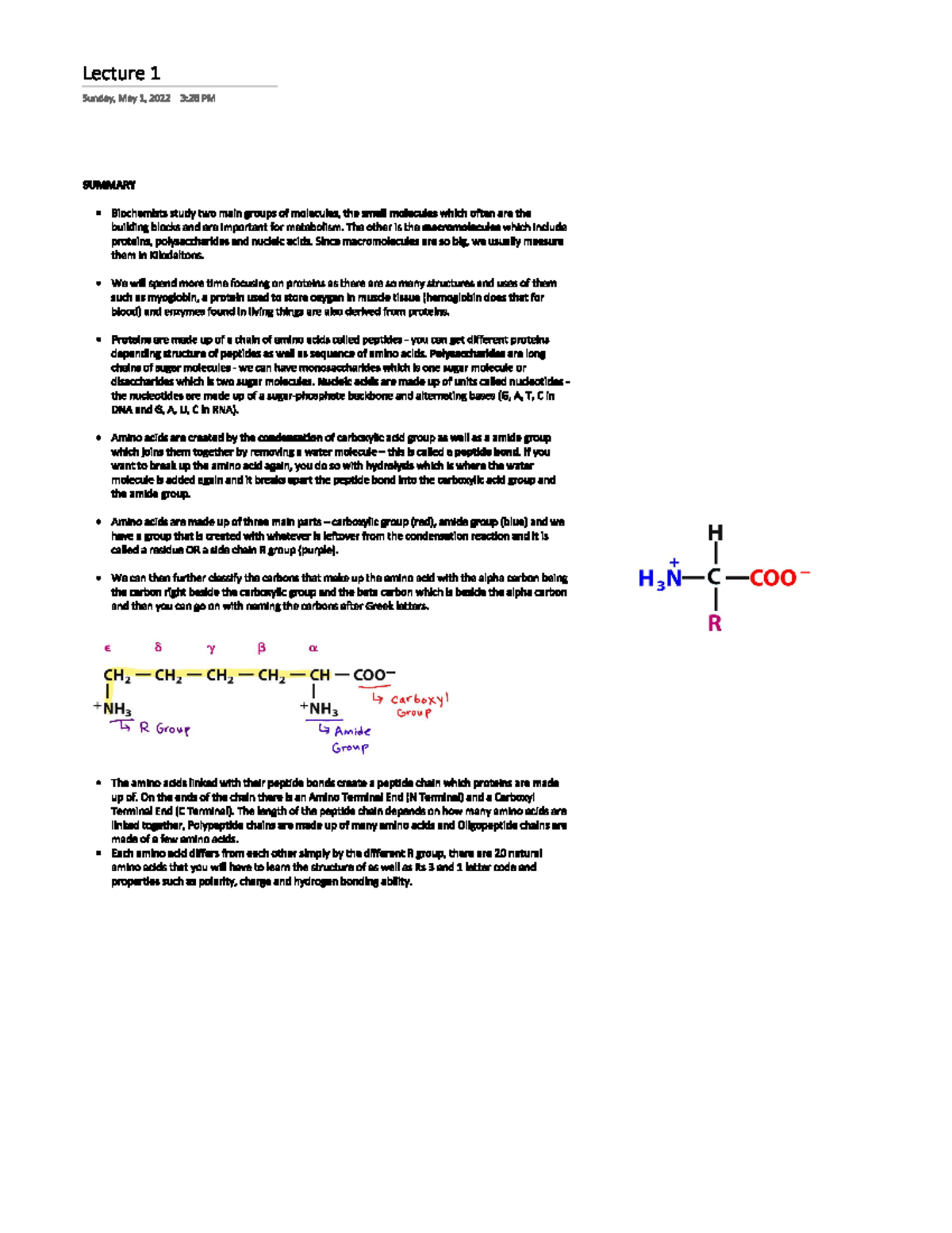 BIOC 2580 Lec 1 Summary - BIOC 2580 - Studocu