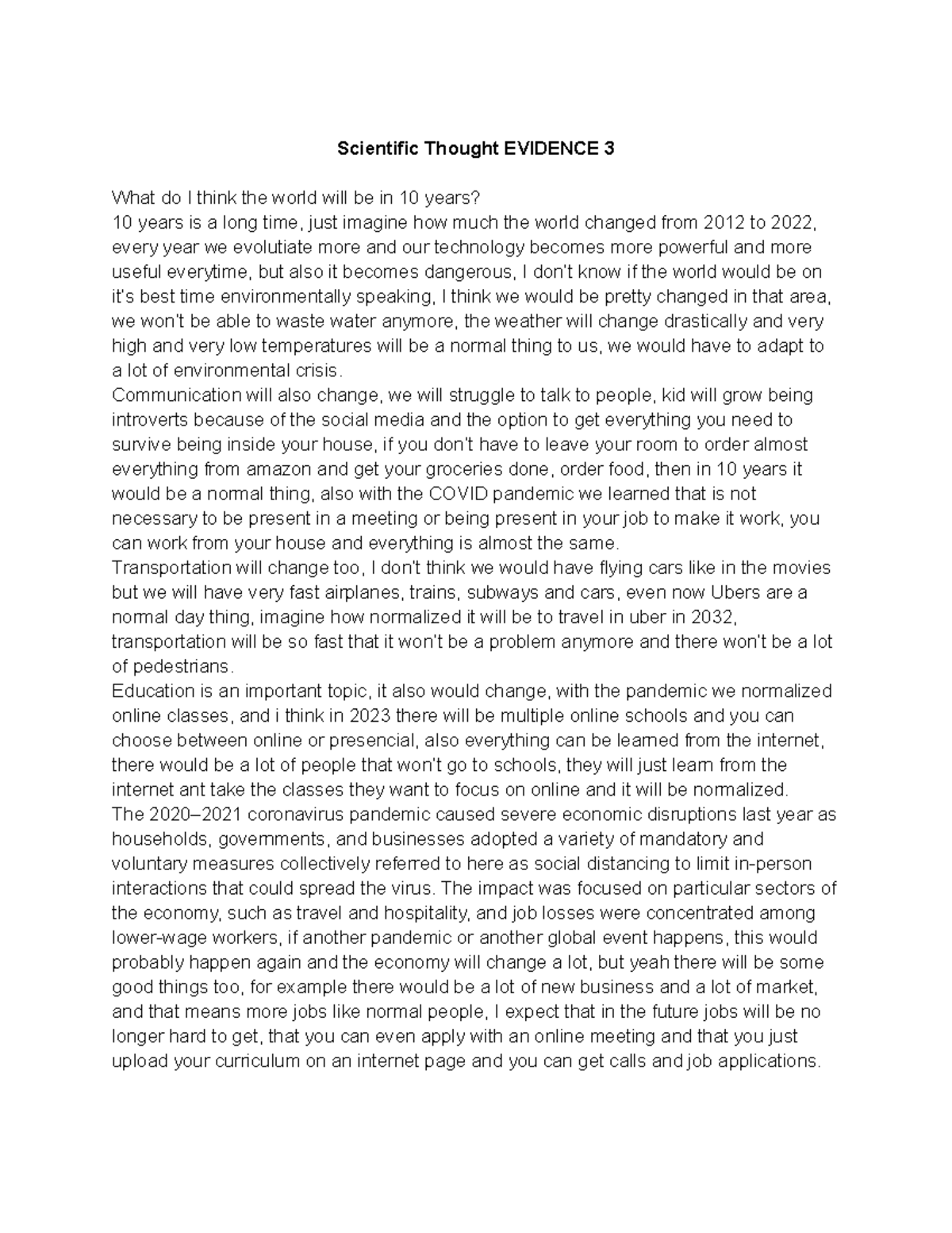 Scientific Thought Evidence 3 - Scientific Thought EVIDENCE 3 What do I ...