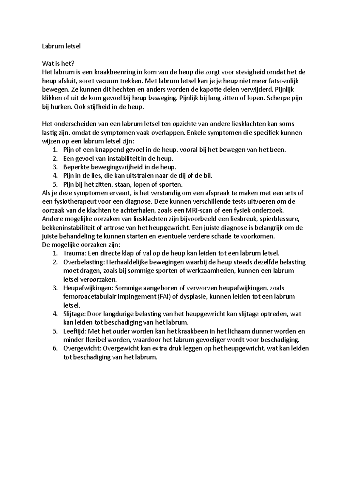 Labrum letsel - Labrum letsel Wat is het? Het labrum is een ...