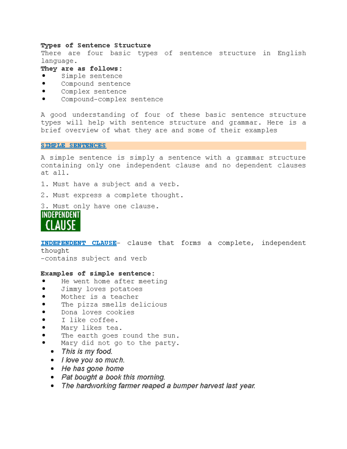 Types OF Sentences - Types of Sentence Structure There are four basic ...