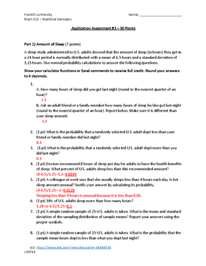 MATH215 App Assignment 5 - Franklin University Name: MATH 215 – Statistical Concepts Application ...
