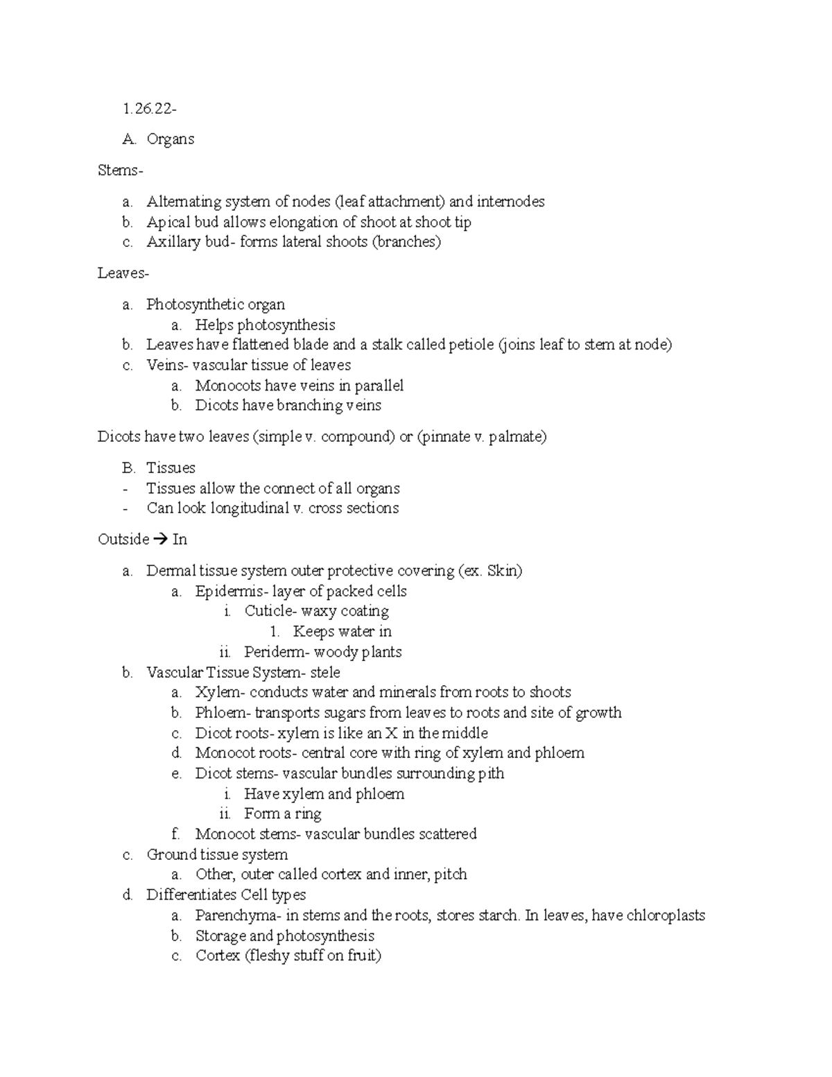 Unit 1 Lecture Notes Bio 1 A Organs Stems A Alternating System Of Nodes Leaf Attachment 6646