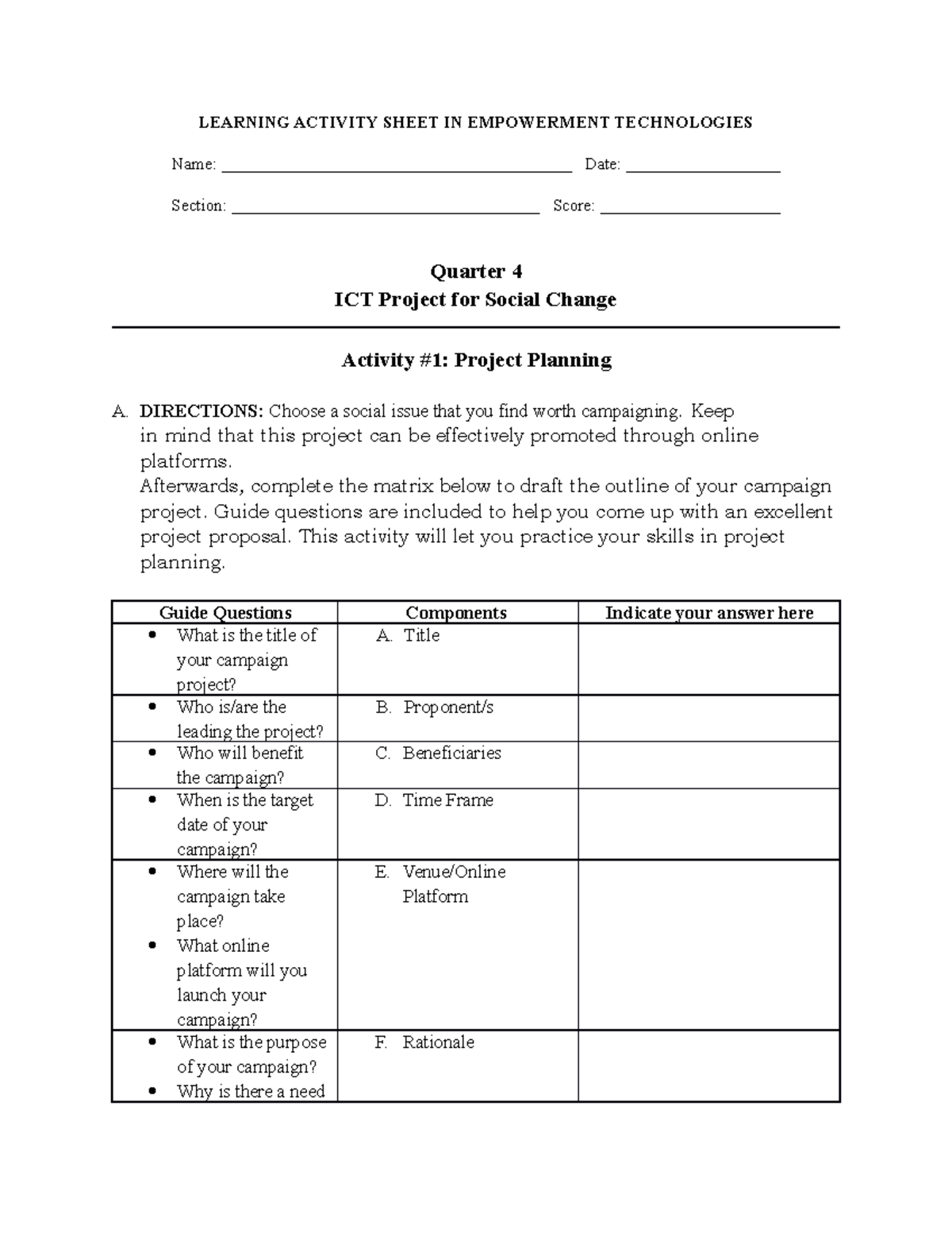 LAS Q4 Emp Tech Activity 1 - LEARNING ACTIVITY SHEET IN EMPOWERMENT ...