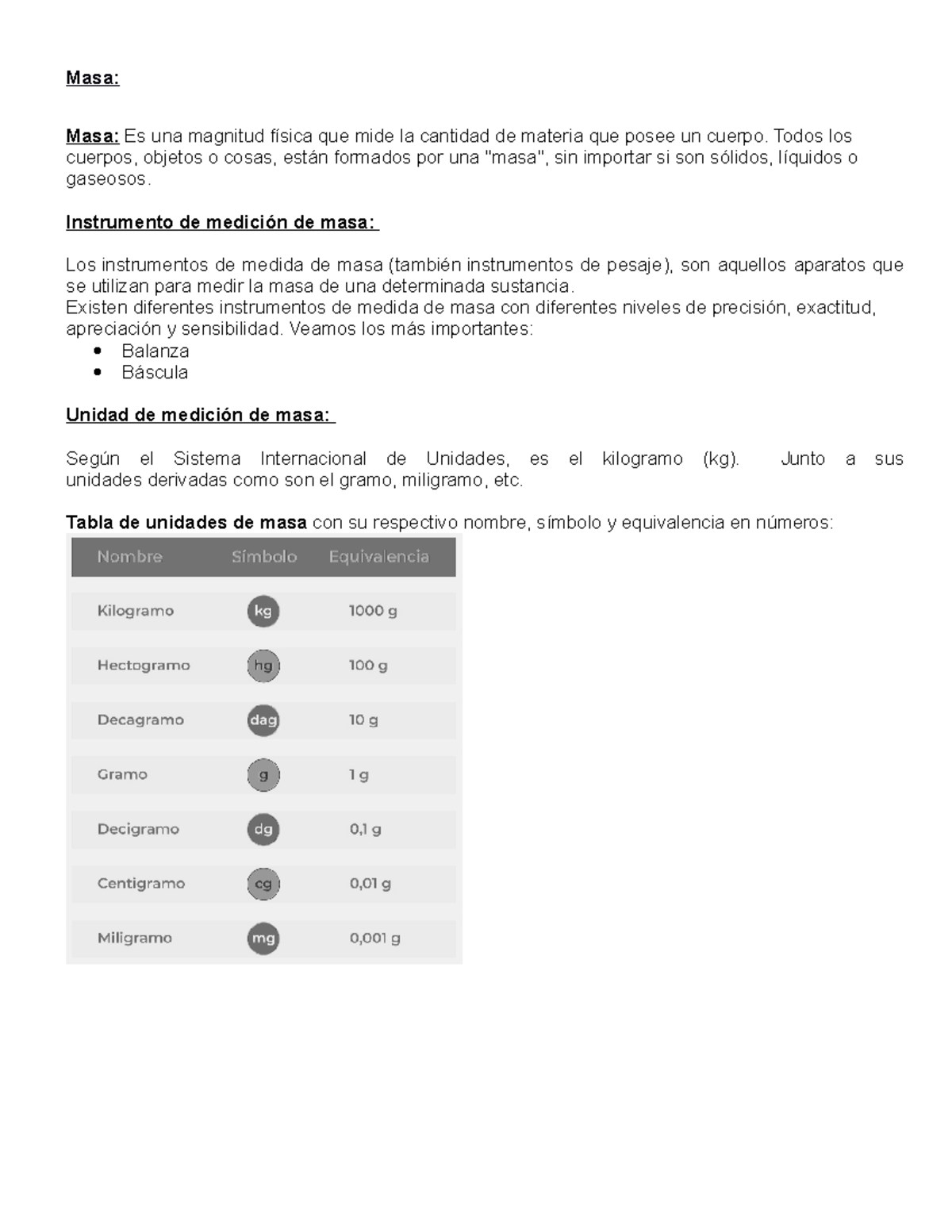 1Masa, longitud, volumen, calor - Masa: Masa: Es una magnitud física ...