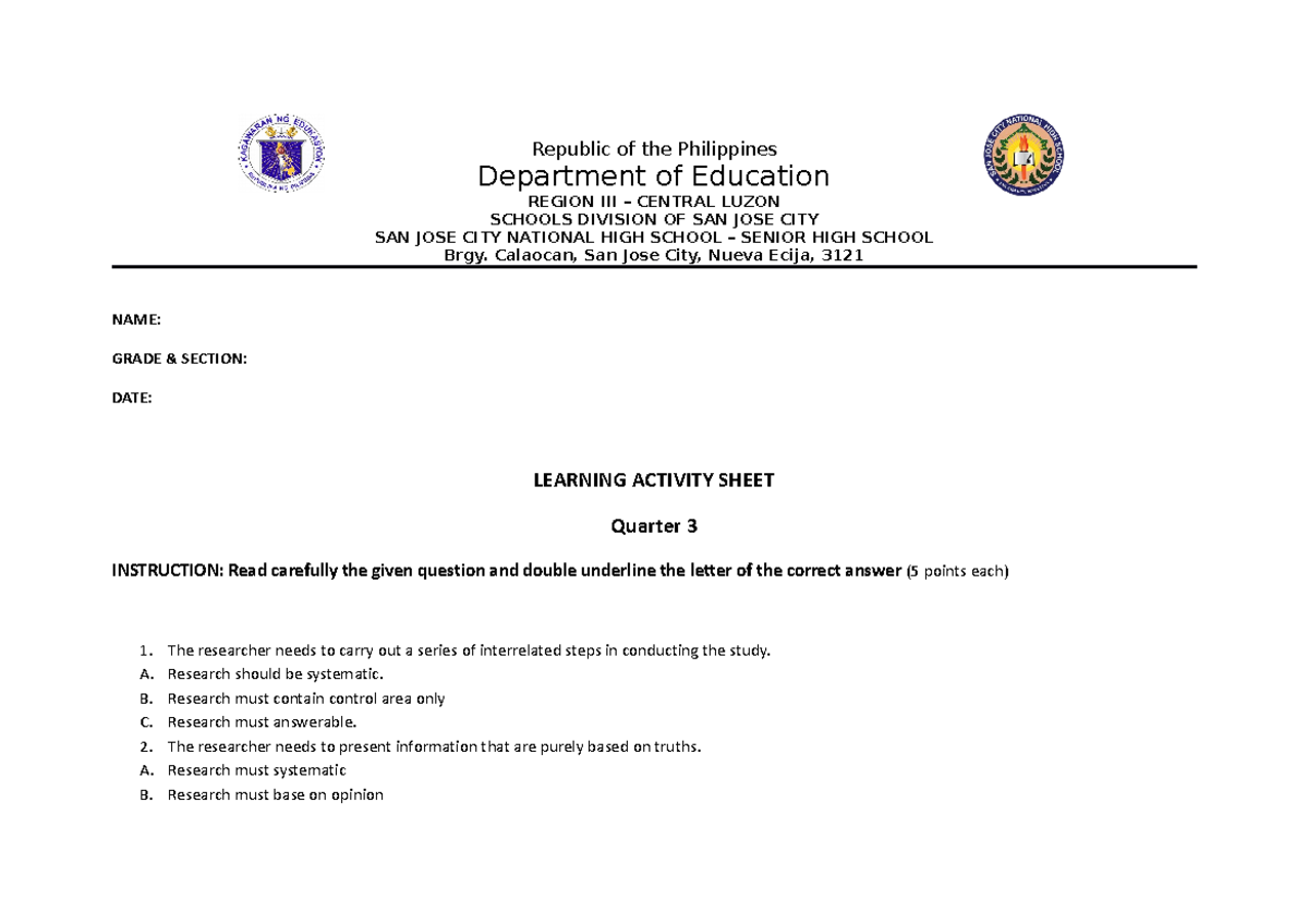 Learning- Activity- Sheet - Republic of the Philippines Department of ...