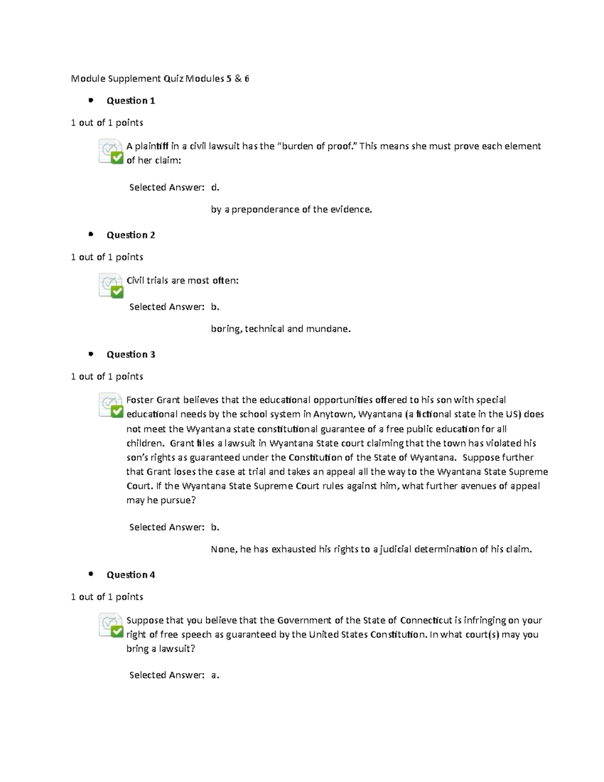 Module Supplement Quiz Modules 5 and 6 - ” This means she must prove ...