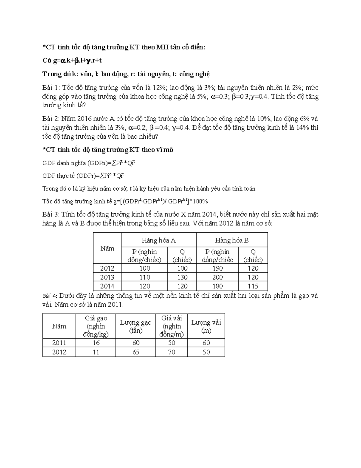 BT tính toán tốc độ TT. KTPT - *CT tính tốc độ tăng trưởng KT theo MH ...