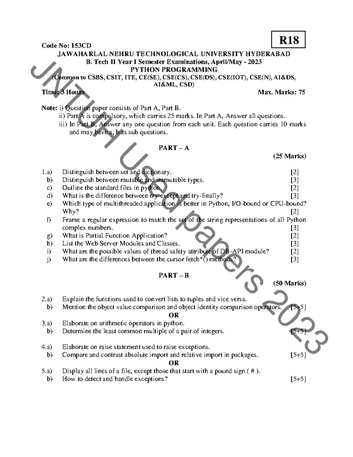 April May-2023 - Question paper - Code No: 153CD JAWAHARLAL NEHRU ...
