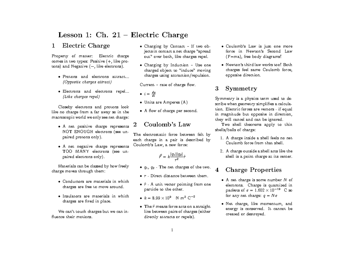 Lesson 01 Electric Charge Lesson 1 Ch 21 Electric Charge 1 lesson-01-electric-charge-lesson-1-ch-21-electric-charge-1