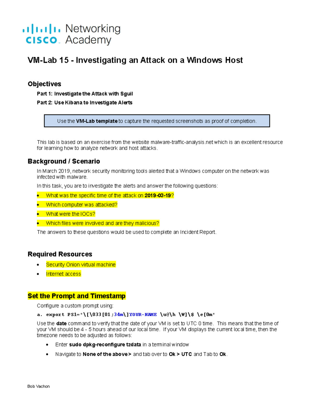 VM-Lab 15 - Investigating an Attack on a Windows Host - ####### Bob ...